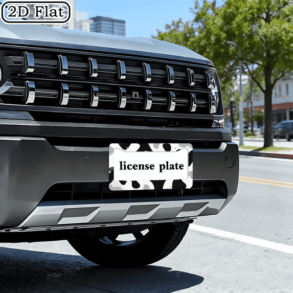 2D Flat, 1pc Metal License Plate Frame Black And White Irregular Spot ...