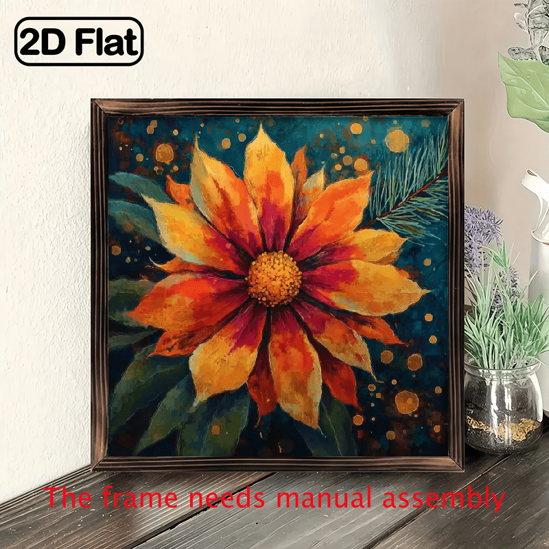 2D Flat, 1pc Modern 8x8 Inch Square Woodblock Print Wall Art - Vibrant ...