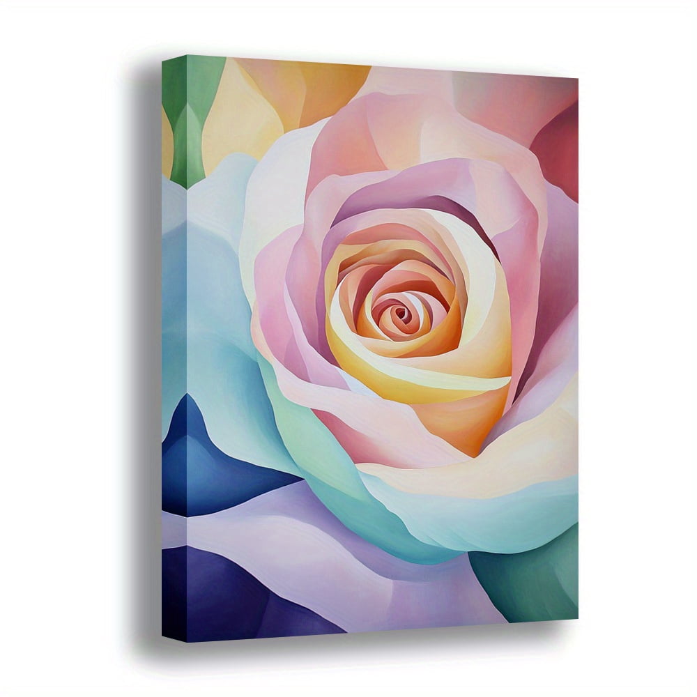 2D Flat, 1pc Modern Abstract Rose Flower Wall Art - Pastel Pink, Blue ...