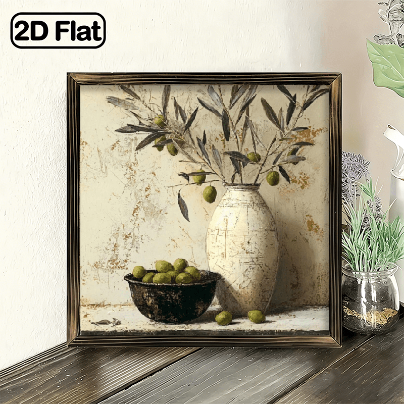 - 1pc Modern Olive Tree Still Life Wood Wall Art, 8x8 Inches - Framed ...