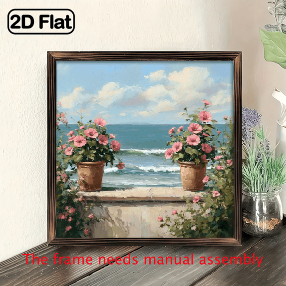 2D Flat, 1pc Modern Woodblock Print Wall Art - 8x8 Inch Vibrant Pink ...