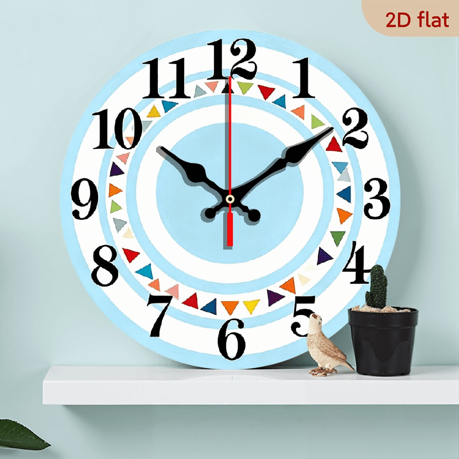 2D Flat 1pc Modern Wooden Wall Clock with Colorful Triangles for Home ...