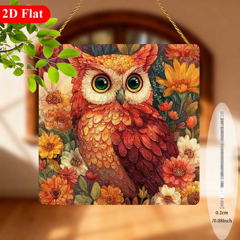 2D Flat, 1pc Owl Flower Acrylic Suncatcher, 8x8Inches Window Decor for ...