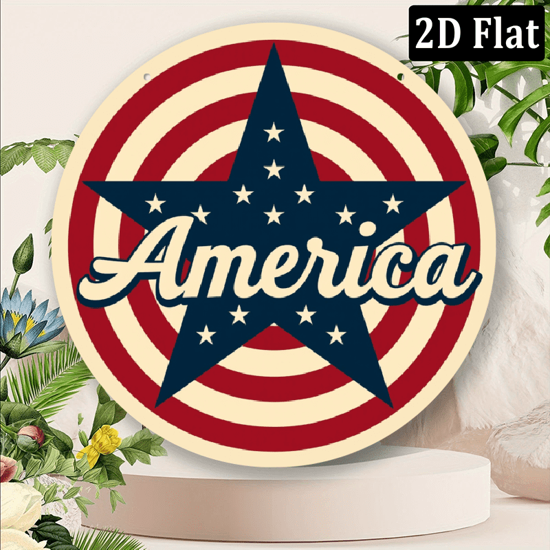 2D Flat, 1pc Patriotic 8x8in Aluminum Wall Sign with American Flag ...