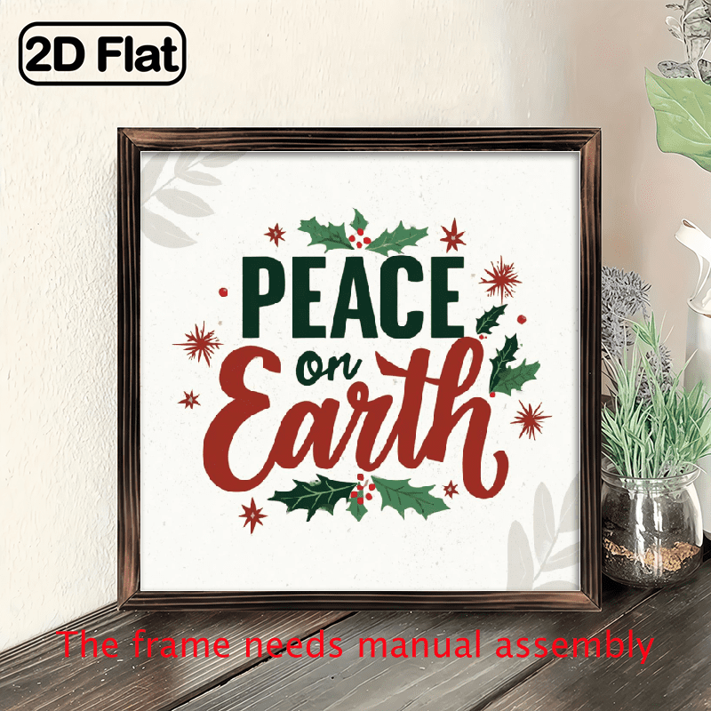 2D Flat, 1pc Peace On Earth Wooden Framed Wall Sign - Rustic Farmhouse ...
