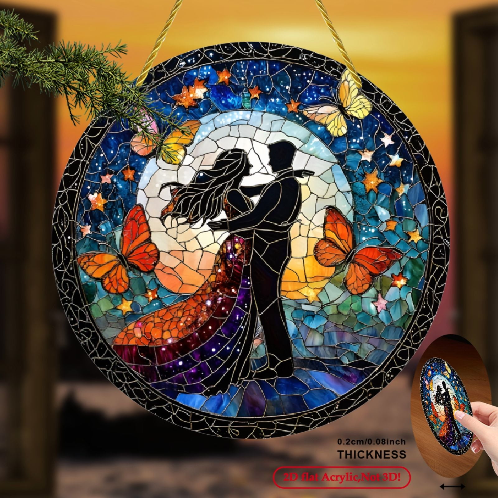 2D Flat Romantic Couple Dance Sun Catcher, 8x8inch Round Acrylic Sign ...