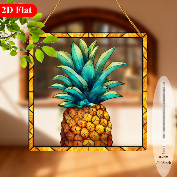 2D Flat, 1pc Pineapple Suncatcher Window Plaque - Turquoise Stained ...