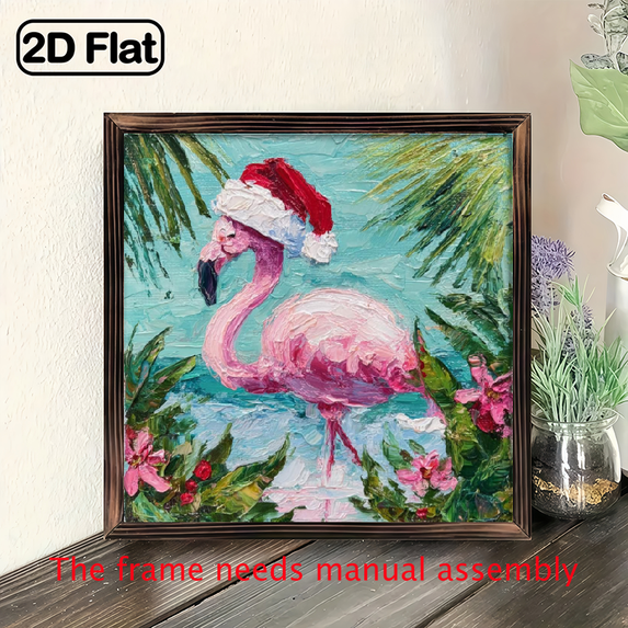 2D Flat, 1pc Pink Flamingo in Santa Hat Wall Art - Turquoise Coral ...