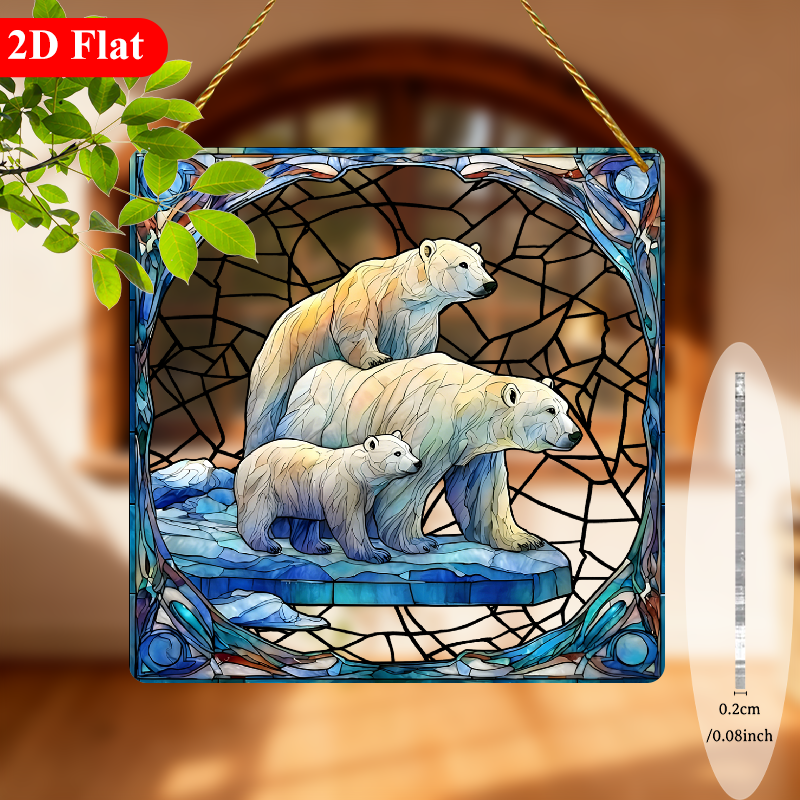 2D Flat, 1pc Polar Bear Family Stained -Style Acrylic Sun Catcher ...