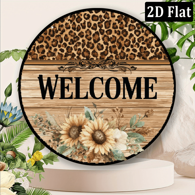 2D Flat, 1pc Printed Metal Signage, Leopard Print Welcome Sign ...