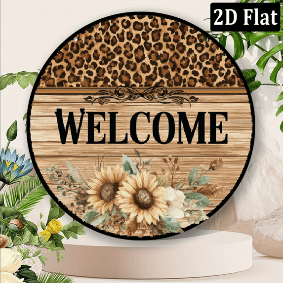 2D Flat, 1pc Printed Metal Signage, Leopard Print Welcome Sign ...