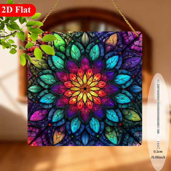 2D Flat, 1pc Rainbow Floral StainedStyle Sun Catcher - Round Acrylic ...