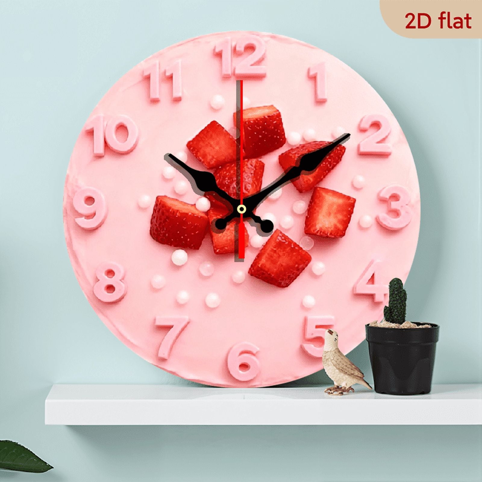 2D Flat 1pc Red Berry and Red Pearl Cake Theme Wooden Clock, perfect ...