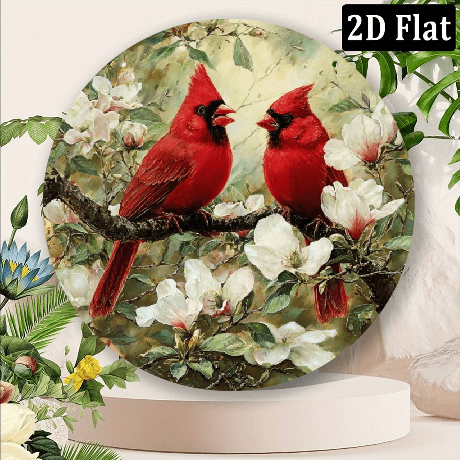 2D Flat - 1pc Retro Cardinal Round Wall Sign- Vintage Garden Yard Decor ...