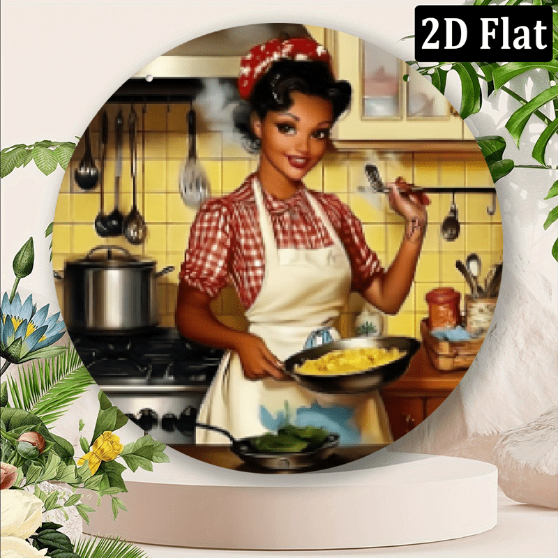 2D Flat, 1pc Retro Metal Circular Aluminum Wall Art - Cheerful African ...