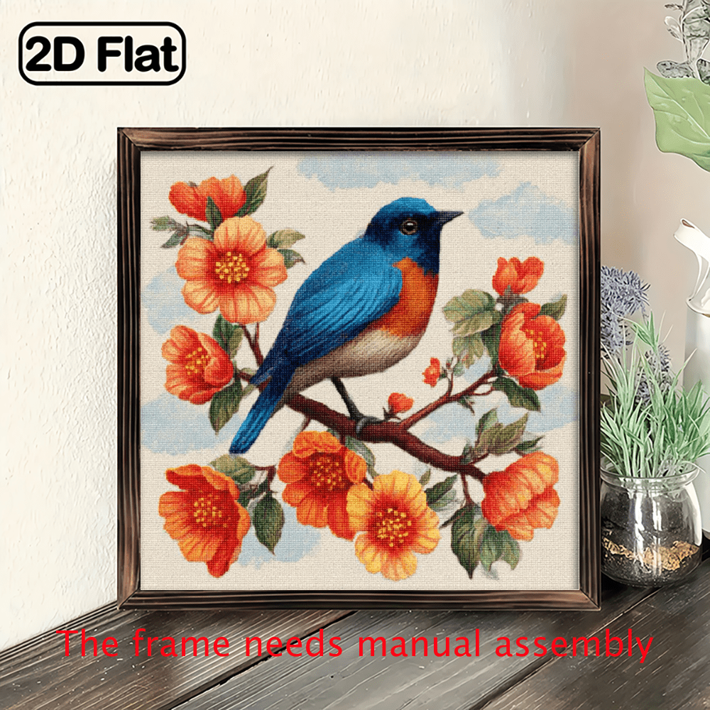 2D Flat, 1pc Retro Woodblock Print 8X8 Inchesin Spring, Birds Sing And ...