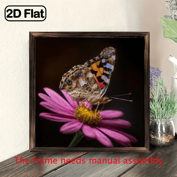 2D Flat, 1pc Retro Woodblock Print Butterfly Floral Wall Art - 8x8 Inch ...