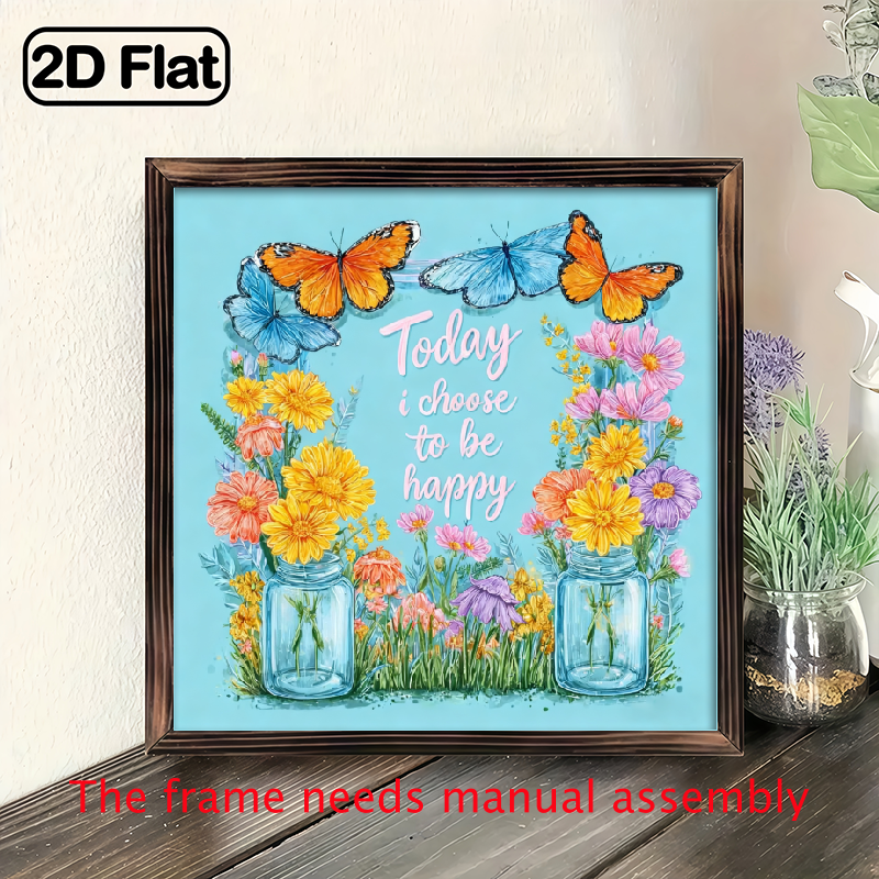 2D Flat, 1pc Retro Woodblock Print Wall Art - 8x8 Inch Square Wood with ...