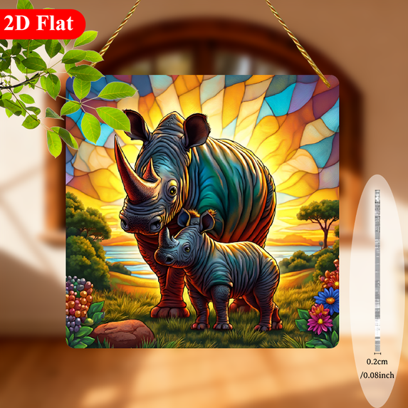 2D Flat, 1pc Rhino Animal Theme Adorable Cartoon Square Window Hanging ...
