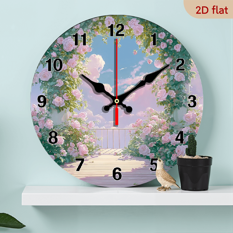 2D Flat, 1pc, Rose stand Backdrop Clock10Inch Wood Veneer Europe and ...