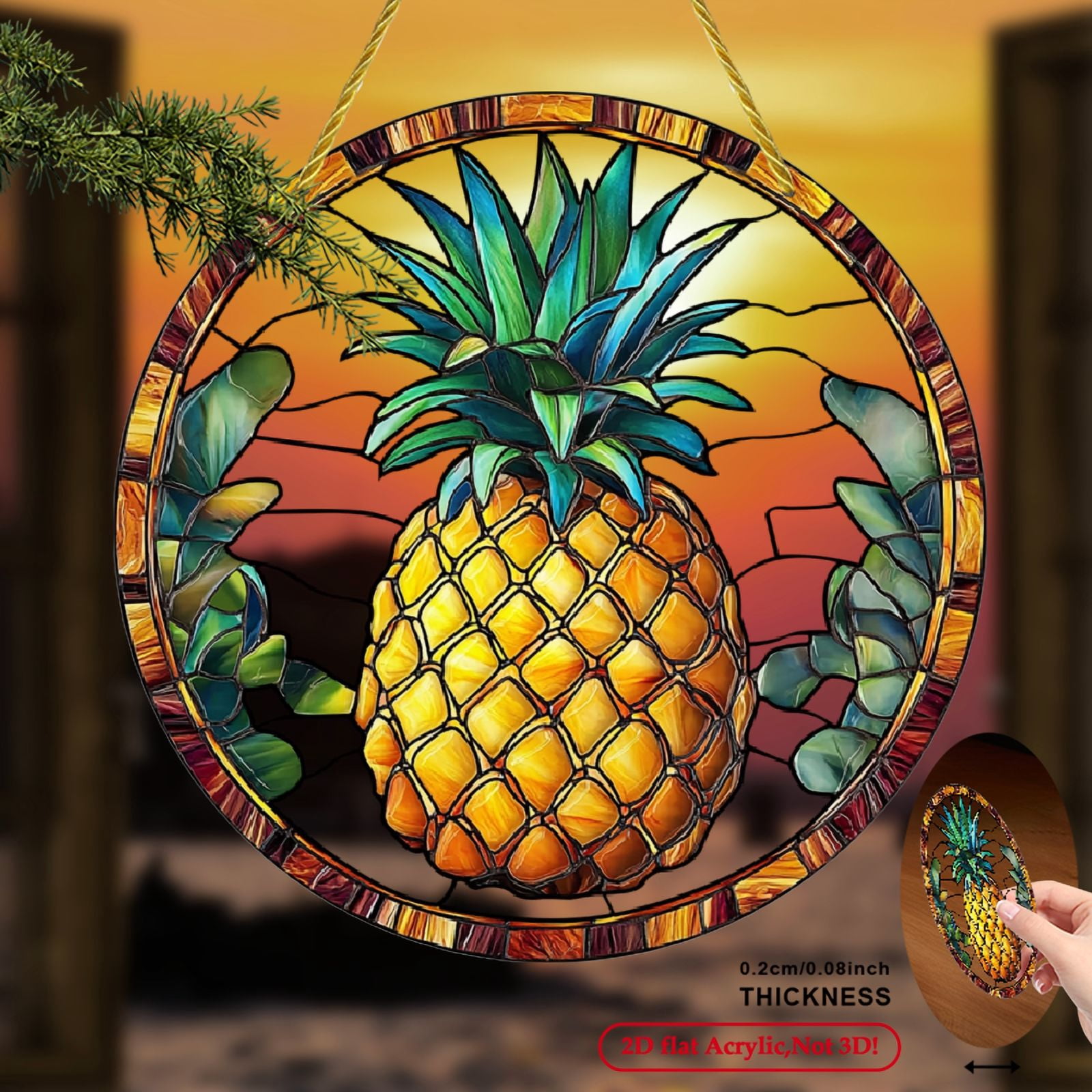 Flat Pineapple Round Suncatcher in 2D, 1 Piece Pineapple Tropical Art ...