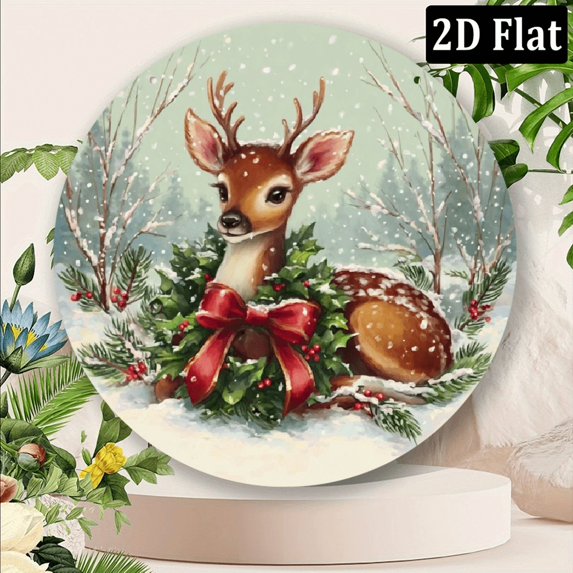 2D Flat 1pc, Rustic 8X8 Inches Christmas Deer Metal Sign, Festive ...