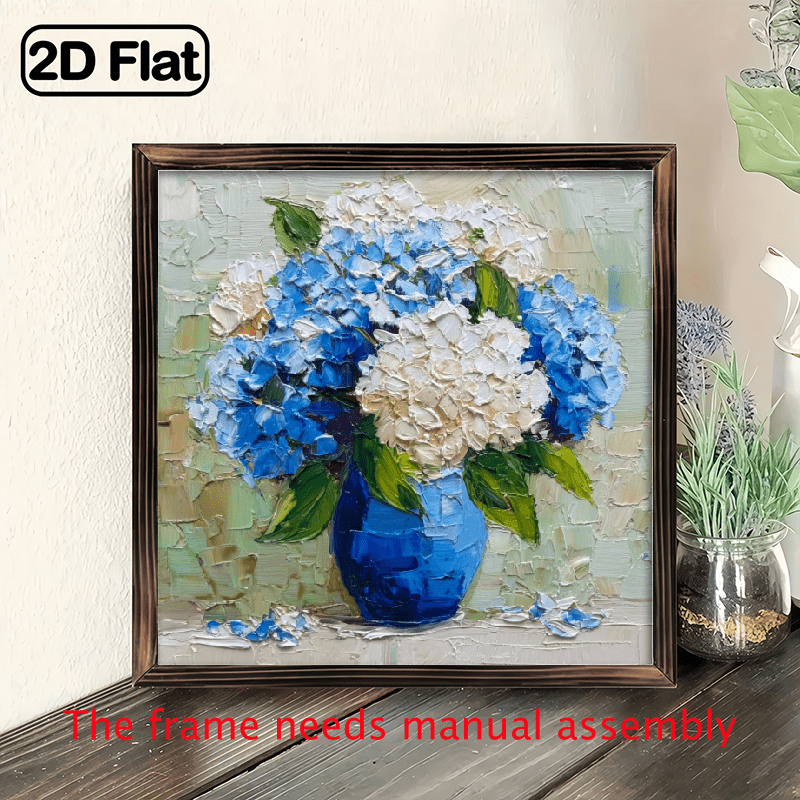 2D Flat, 1pc Rustic Blue Hydrangea Flower Wall Art - 8x8inch Recycled ...