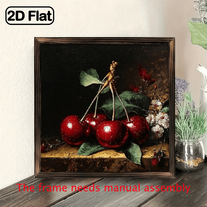 2D Flat, 1pc Rustic Cherry Still Life Wood Framed Wall Art - Wood Frame ...