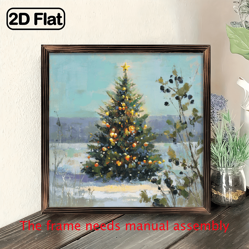 2D Flat, 1pc Rustic Farmhouse Christmas Tree Wall Art with Lights ...