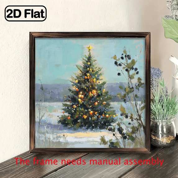 2D Flat, 1pc Rustic Farmhouse Christmas Tree Wall Art with Lights ...