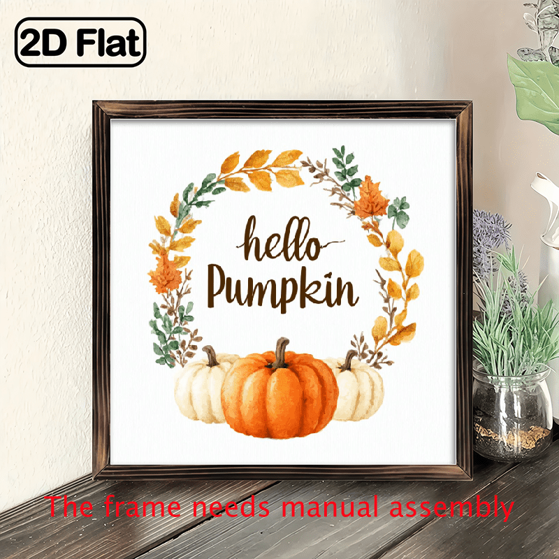 2D Flat, 1pc Rustic Farmhouse Fall Pumpkin Wall Decor - 8x8 Inch Wood ...