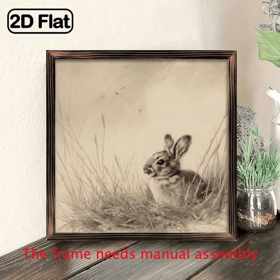 2D Flat, 1pc Rustic Farmhouse Rabbit Wall Art - 8x8 Inch Wooden Frame ...