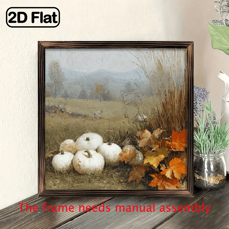 2D Flat, 1pc Rustic Farmhouse White Pumpkin Wall Art in Recycled Wood ...