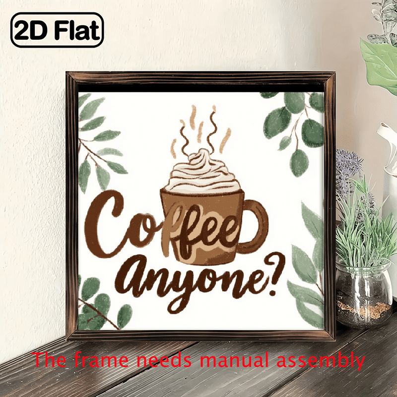 2D Flat 1pc Rustic Farmhouse Wooden Coffee Sign - Coffee Anyone 8x8 ...