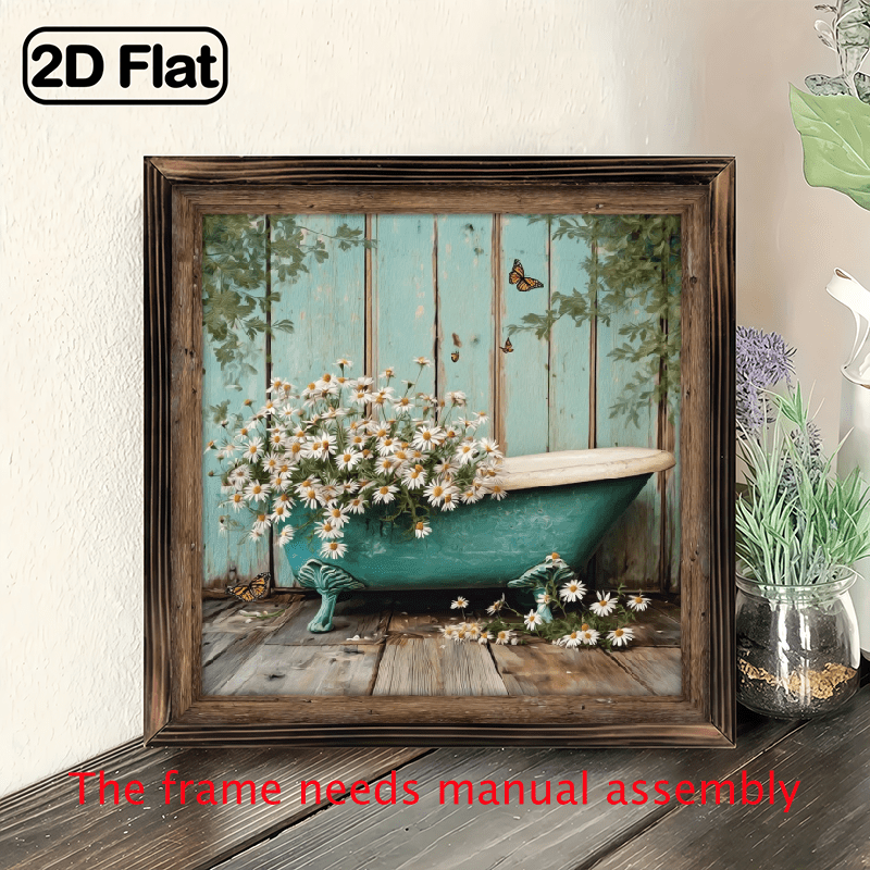 2D Flat, 1pc, Rustic Floral Bathtub Wooden Sign 8x8 Inch - Farmhouse ...