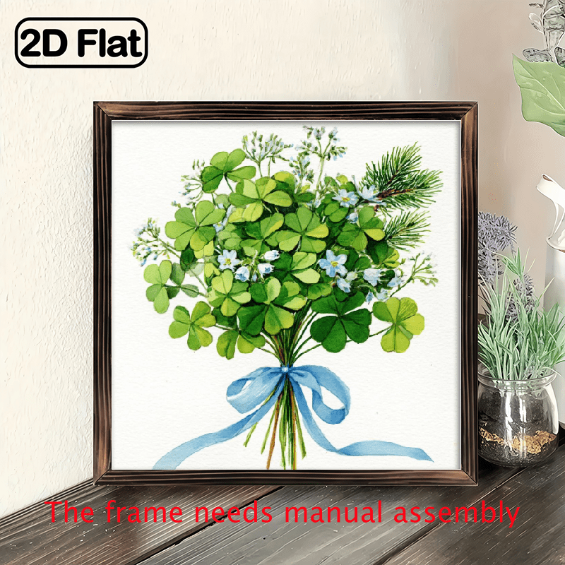 2D Flat, 1pc Rustic Four Leaf Clover Wooden Sign - 8x8 Inch Farmhouse ...