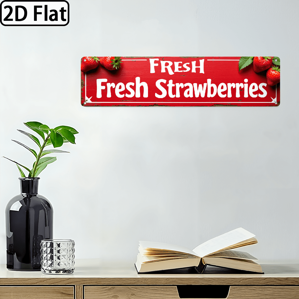 2D Flat, 1pc Rustic Fresh Strawberries Metal Wall Sign - Vintage ...