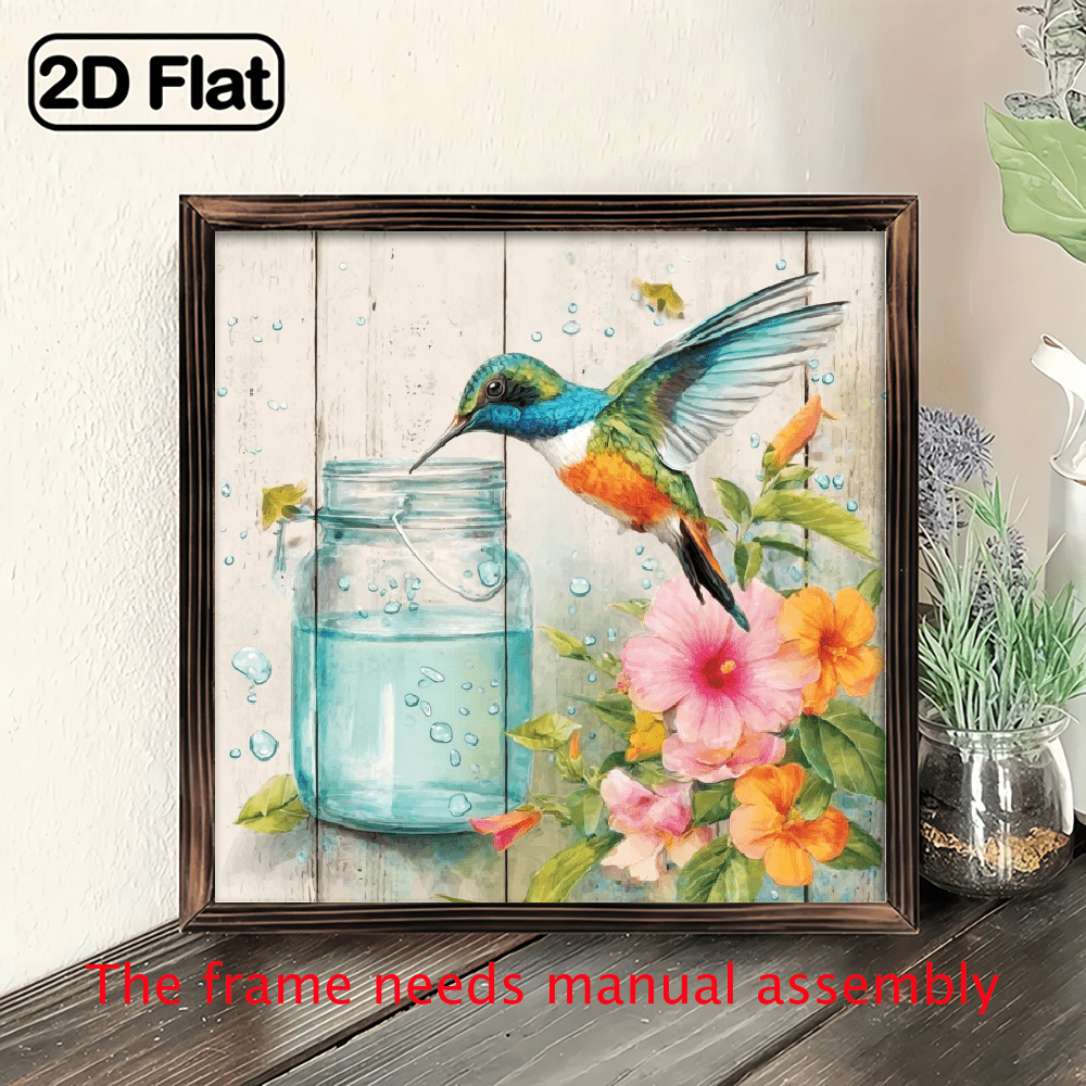 2D Flat, 1pc Rustic Hummingbird Wall Art Wood Framed Sign - Hummingbird ...