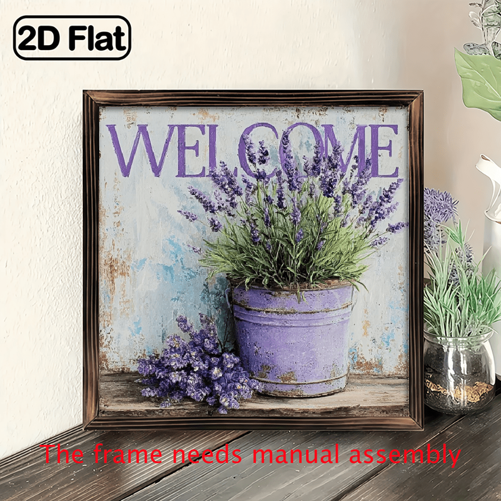 2D Flat, 1pc Rustic Lavender Welcome Wooden Sign - 80x80inch Farmhouse ...