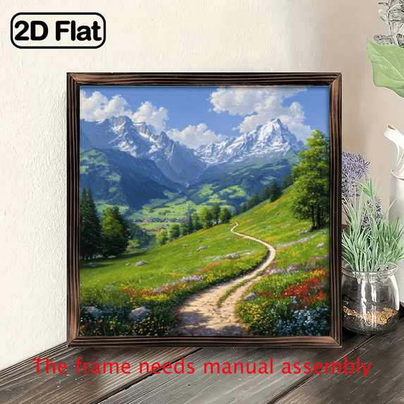 2D Flat, 1pc Rustic Mountain Landscape Wooden Frame Wall Art - 8x8inch ...