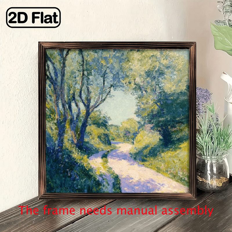 2D Flat, 1pc Rustic Sunny Road Through Lush Trees Frame Wooden Sign ...