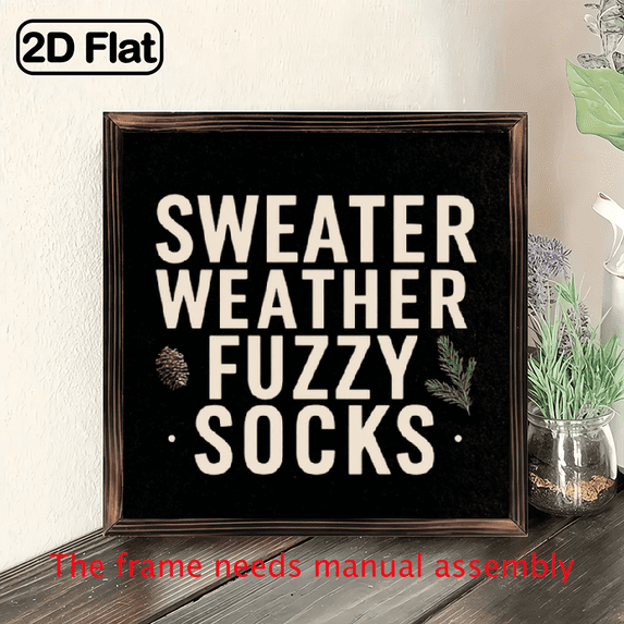 2D Flat, 1pc Rustic 'Sweater Weather Fuzzy Socks' Wooden Wall Sign ...