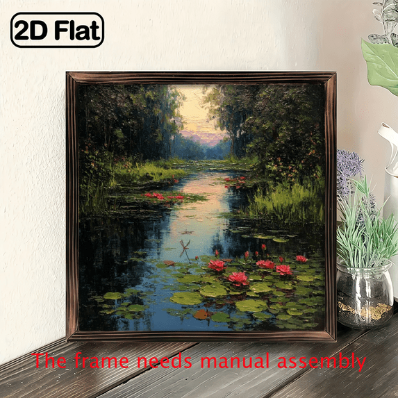 2D Flat, 1pc Rustic Vintage Dragonfly Water Lilies Wood Wall Art - 8x8 ...