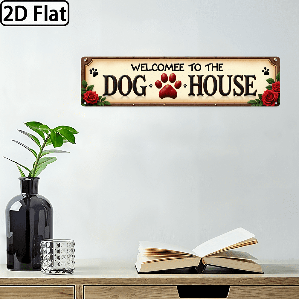 2D Flat 1pc Rustic Welcome to the Dog House Sign - Vintage Pet Paw ...