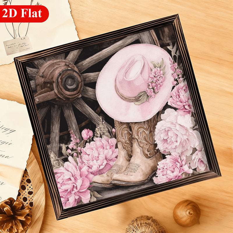 2D Flat, 1pc Rustic Western Wooden Wall Plaque - Cowboy Boots Pink ...