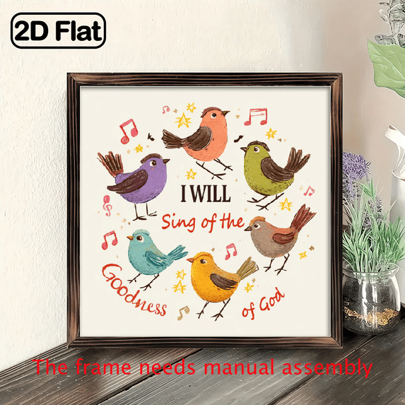 2D Flat, 1pc Rustic Wooden Wall Art Sign 8x8 Inch - Colorful Birds ...