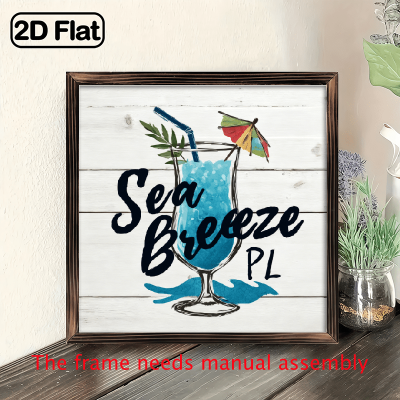 2D Flat, 1pc Sea Breeze PL Rustic Distressed Wood Framed Sign - 8x8 ...
