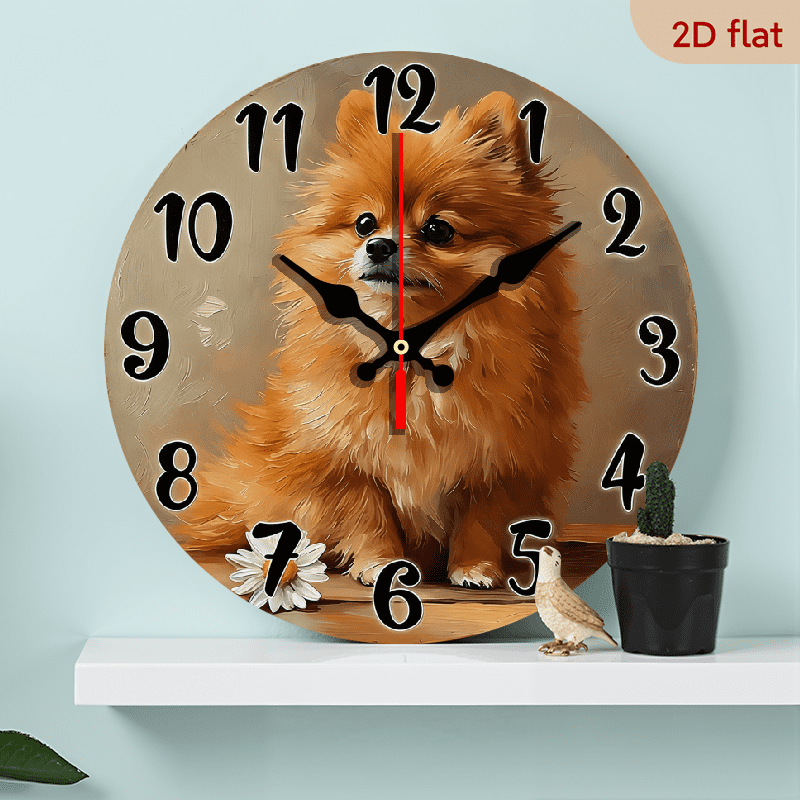 2D Flat, 1pc, Silent Non-Ticking Modern Wooden Wall Clock with Cute ...