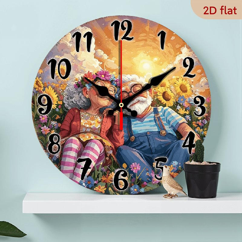 2D Flat, 1pc, Silent Non-Ticking Wooden Wall Clock, 10inch Round ...