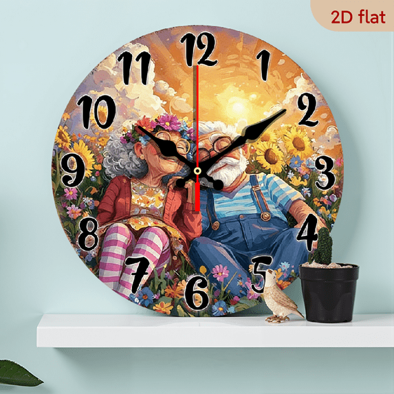 2D Flat, 1pc, Silent Non-Ticking Wooden Wall Clock, 10inch Round ...